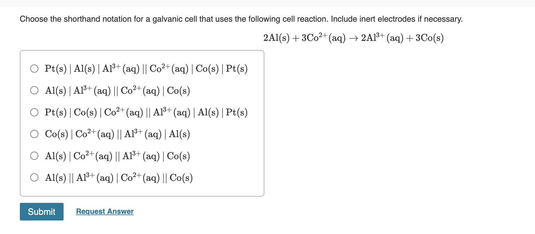 Solved Choose the shorthand notation for a galvanic cell | Chegg.com