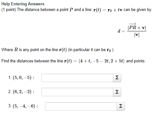 Solved Help Entering Answers(1 ﻿point) ﻿The distance between | Chegg.com