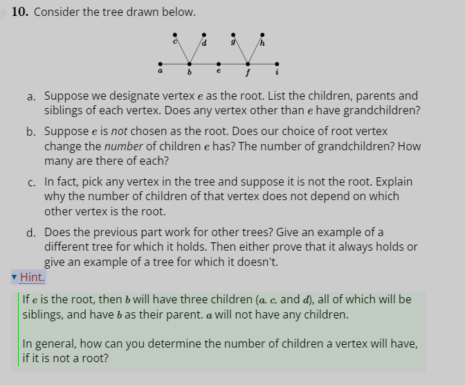 Solved 10. Consider the tree drawn below. a. Suppose we | Chegg.com