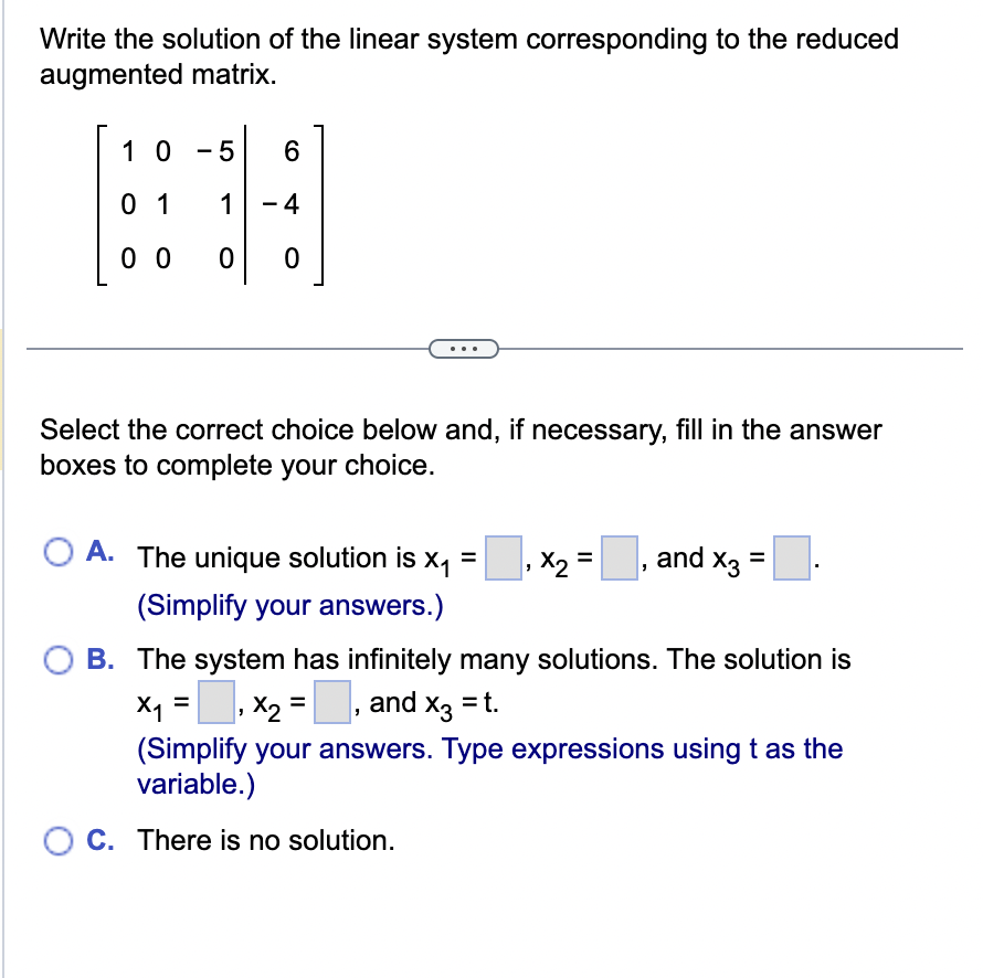 Solved Write the solution of the linear system corresponding | Chegg.com