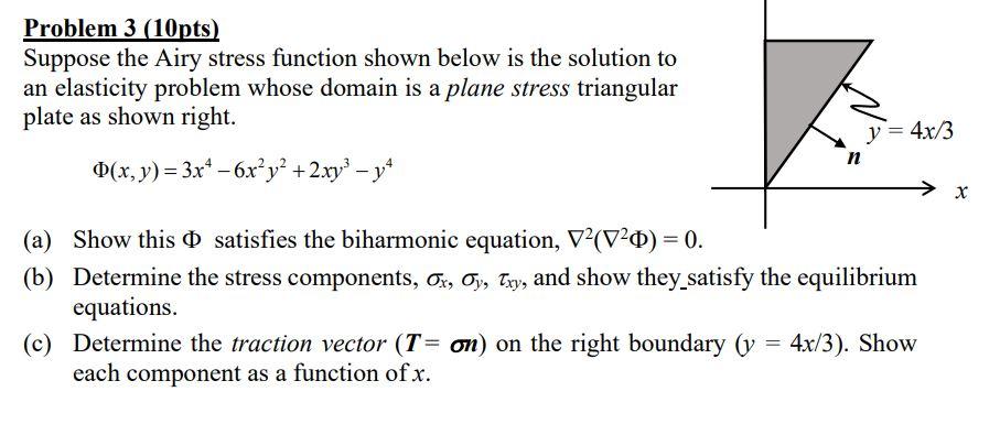 Solved Problem 3 (10nts) Suppose the Airy stress function | Chegg.com