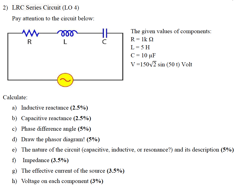 Solved 2) LRC Series Circuit (LO 4) Pay attention to the | Chegg.com