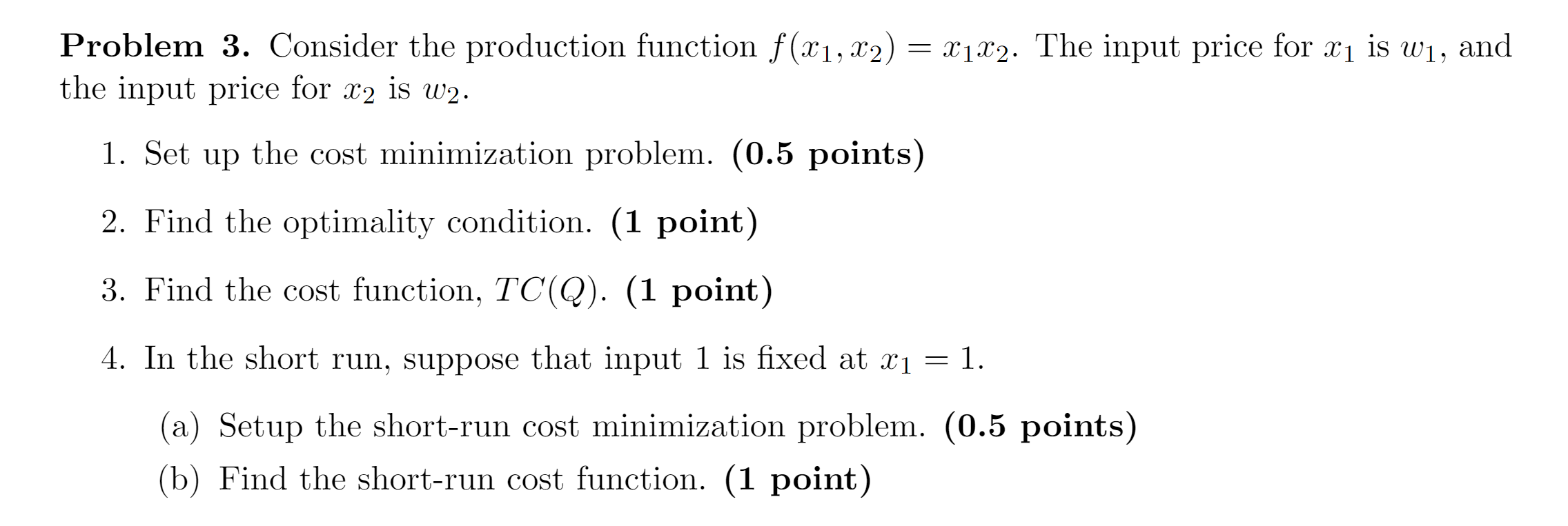 Solved Problem 3. ﻿Consider the production function | Chegg.com