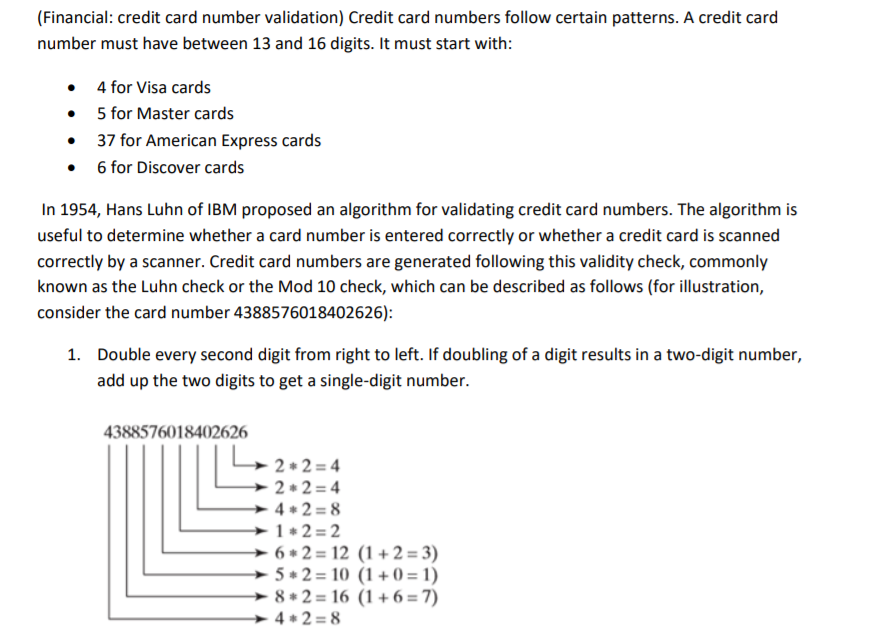 Solved Financial Credit Card Number Validation Credit