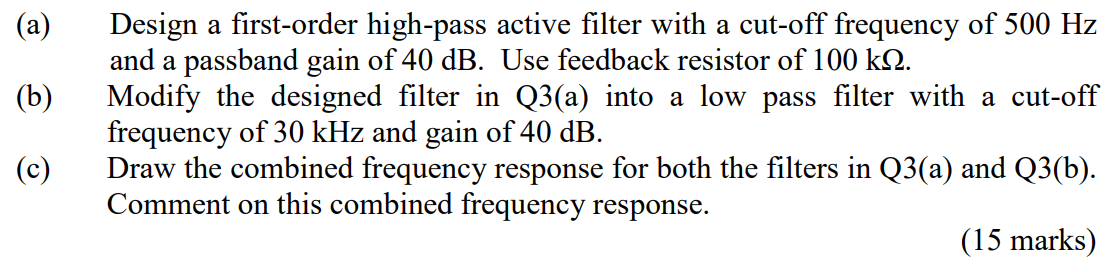 Solved Design a first-order high-pass active filter with a | Chegg.com