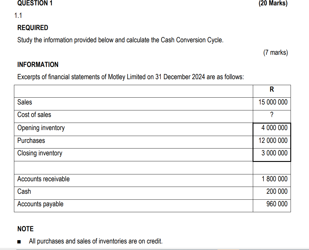 Solved QUESTION 1 1.1 ﻿REQUIRED Study the information | Chegg.com