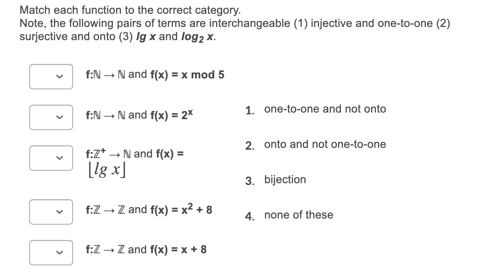 Solved Match each function to the correct category. Note, | Chegg.com