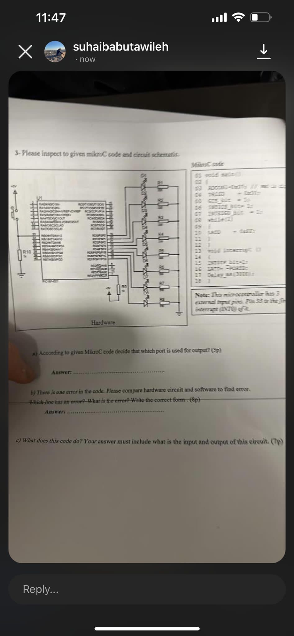 Solved Hardwarea) ﻿According to given MikroC code decide | Chegg.com