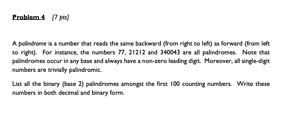 Solved Question 1401 pt3⇄14DetailsA number is ﻿palindrome | Chegg.com