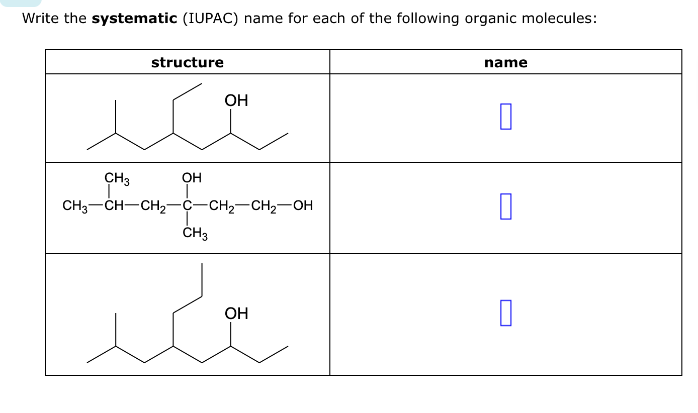 Solved Write the systematic (IUPAC) ﻿name for each of the | Chegg.com