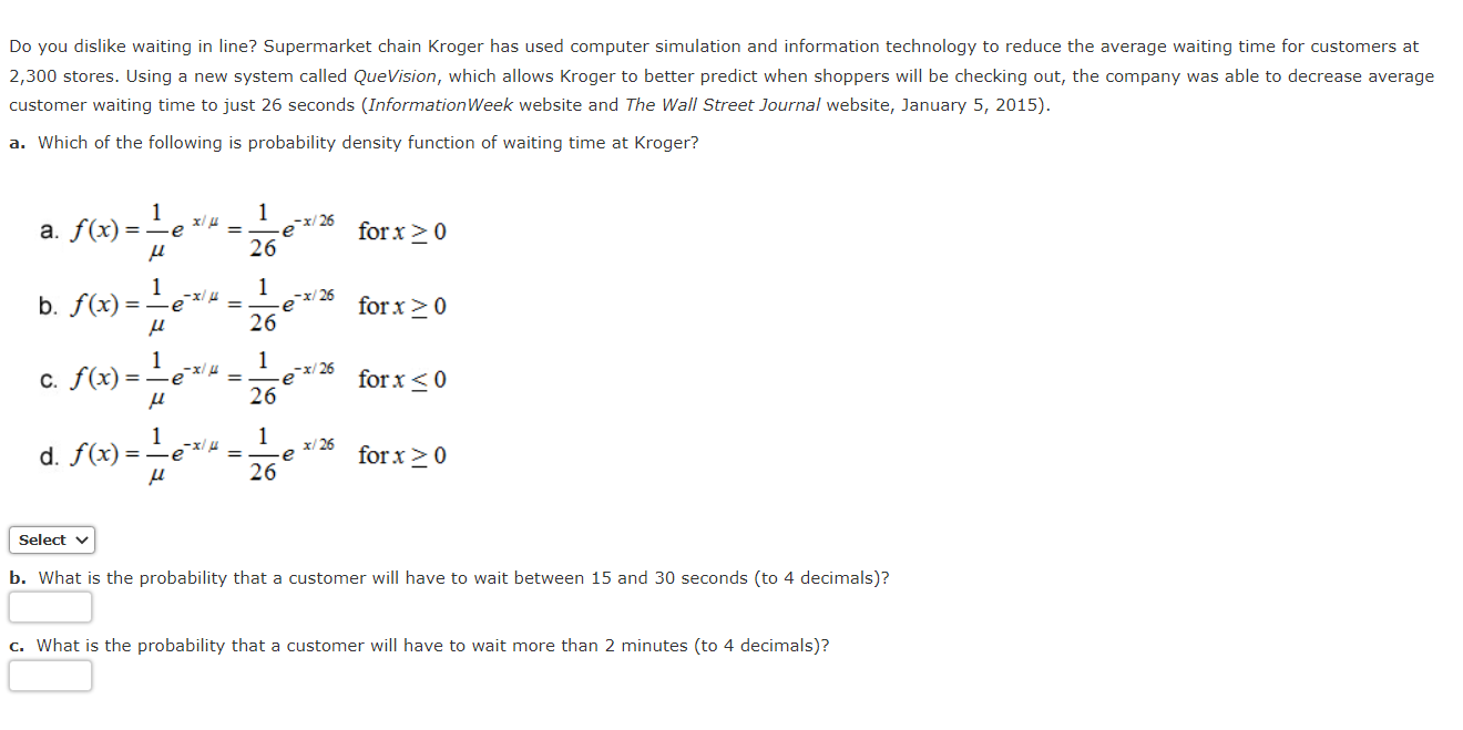 Solved Do you dislike waiting in line? Supermarket chain | Chegg.com