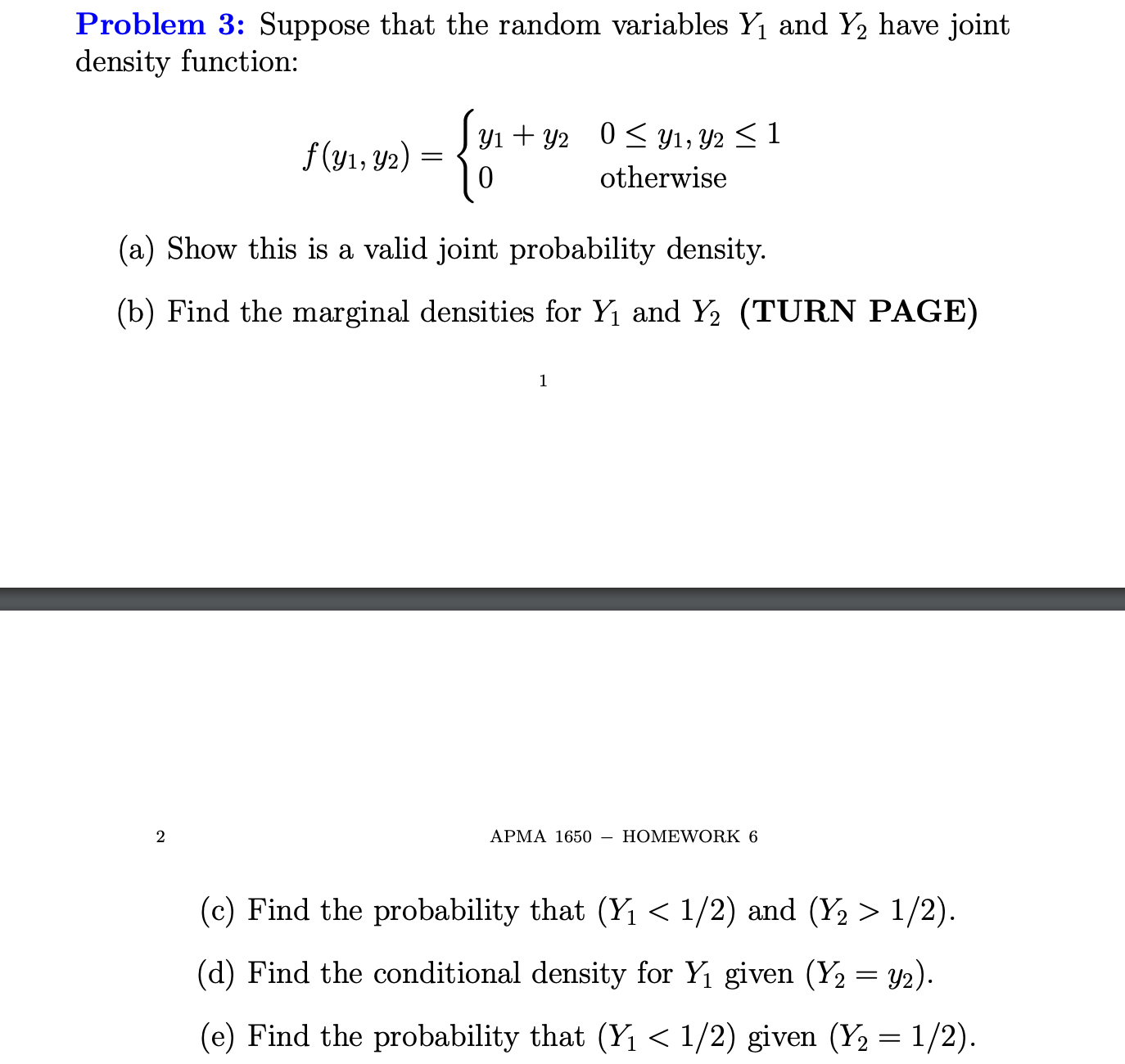 Solved Problem 3: Suppose that the random variables Y1 and | Chegg.com