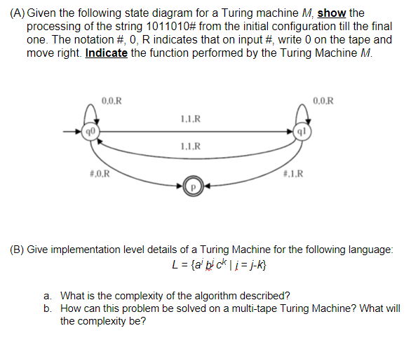 Solved (A) Given the following state diagram for a Turing | Chegg.com