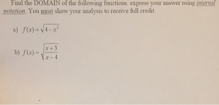 Solved Find the DOMAIN of the following functions: express | Chegg.com