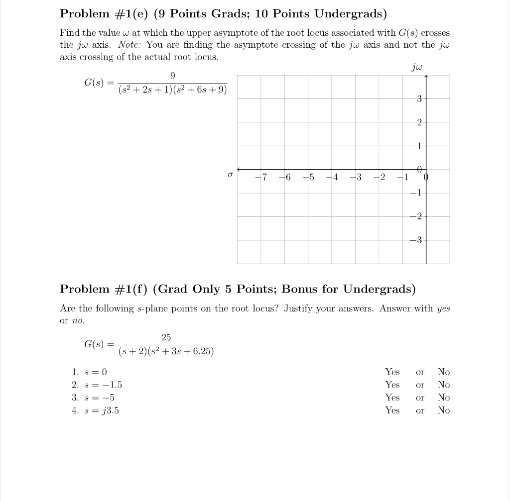 Solved Problem #1(e) (9 Points Grads; 10 Points Undergrads) | Chegg.com