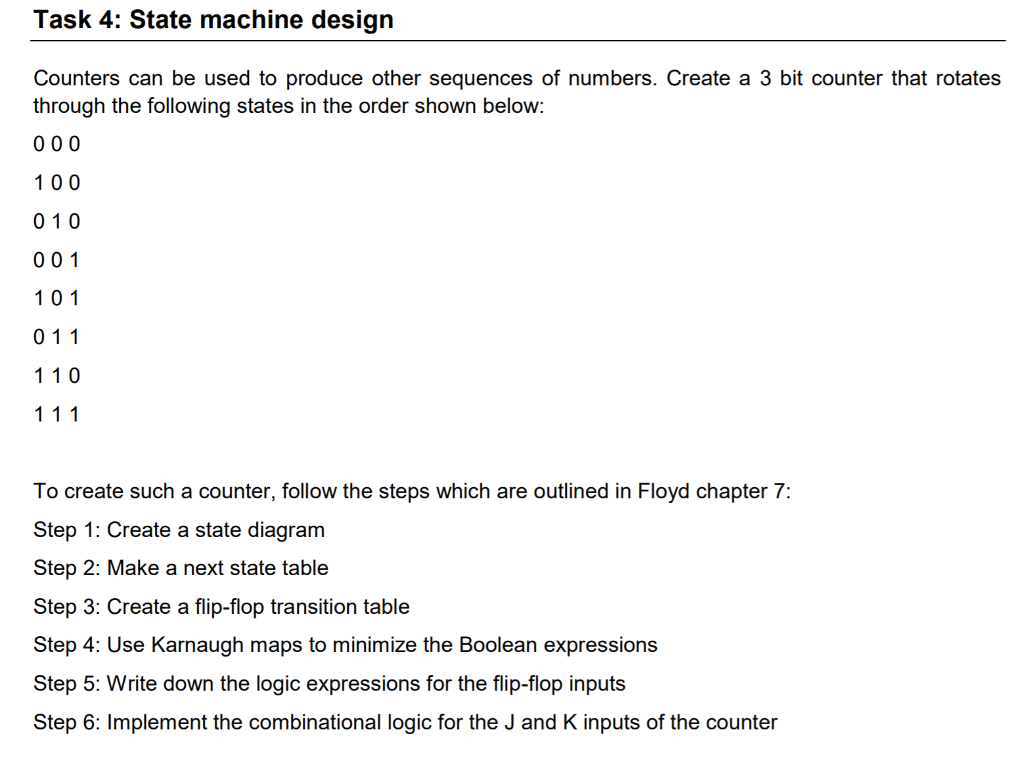 Solved Task 4: State machine design Counters can be used to | Chegg.com