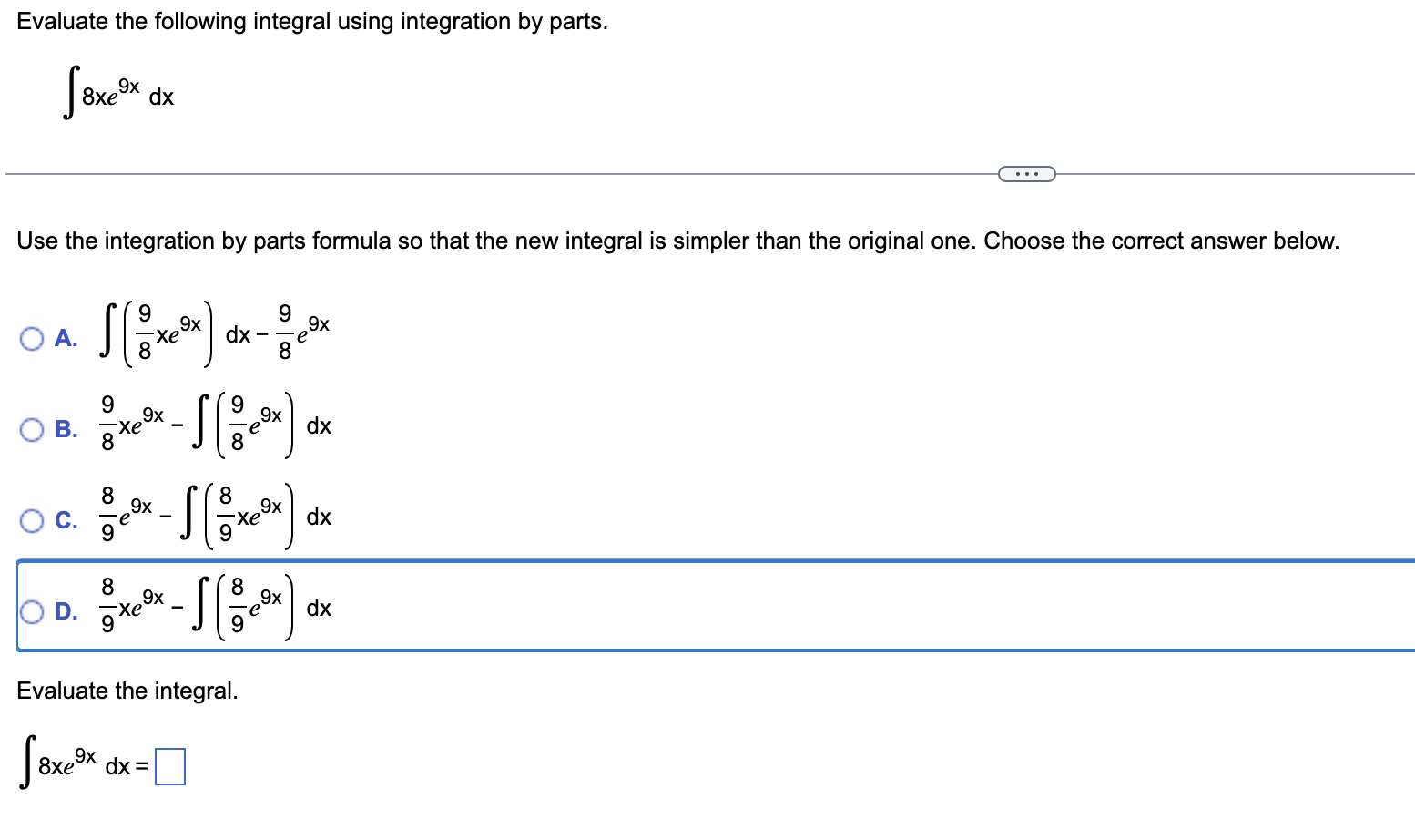 Solved Evaluate the following integral using integration by | Chegg.com