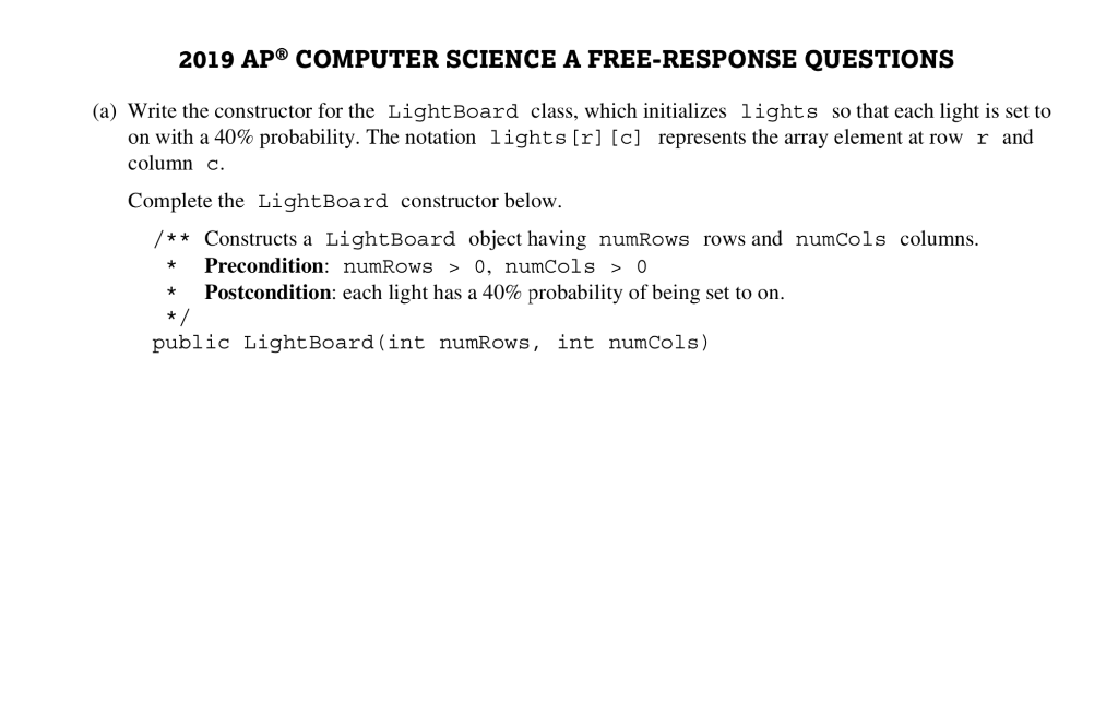 Solved 2019 APⓇ COMPUTER SCIENCE A FREE-RESPONSE QUESTIONS | Chegg.com