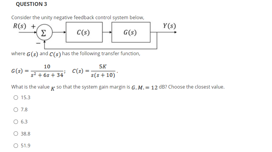 Solved QUESTION 3 Consider the unity negative feedback | Chegg.com