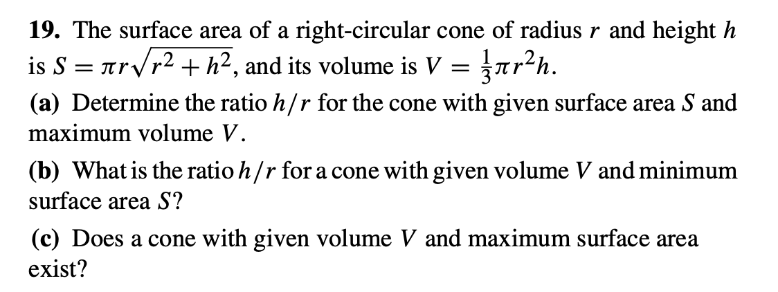 Solved 19. The surface area of a right-circular cone of | Chegg.com