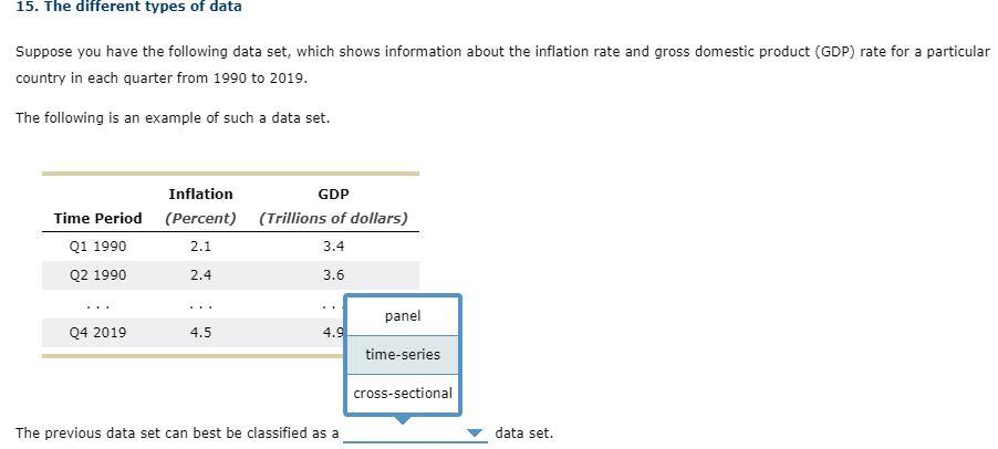 Solved 15. The different types of data Suppose you have the | Chegg.com