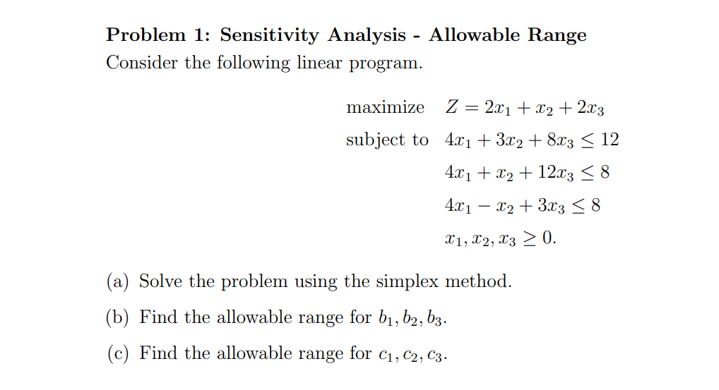 Solved Problem 1: Sensitivity Analysis - ﻿Allowable | Chegg.com