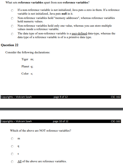 Solved What Sets Reference Variables Apart From