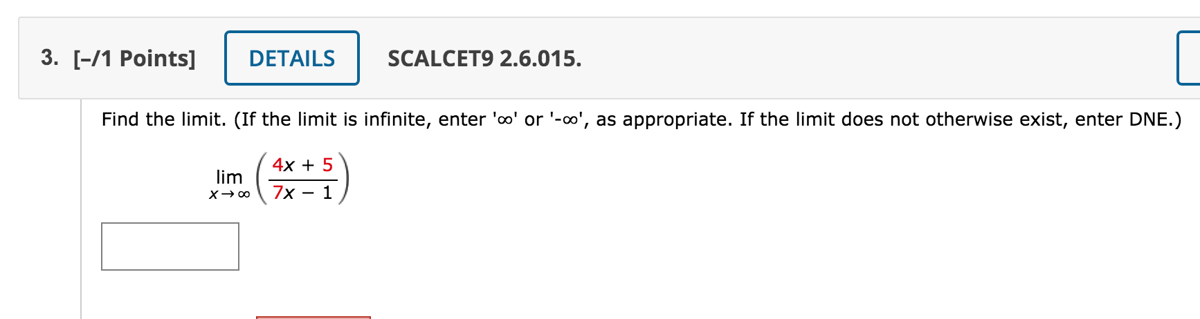 Solved −/1 Points] SCALCET9 2.6.015. Find the limit. (If the | Chegg.com