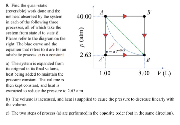 Solved 5. Find the quasi-static (reversible) work done and | Chegg.com