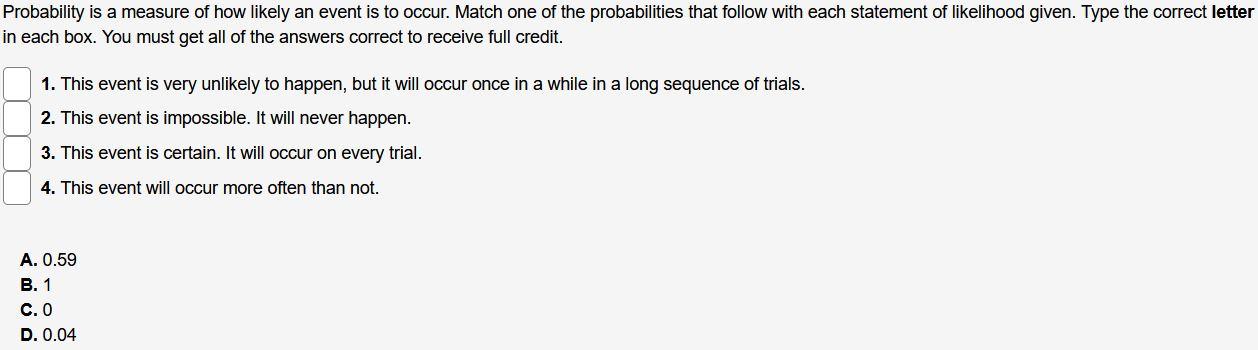 Solved Probability is a measure of how likely an event is to | Chegg.com