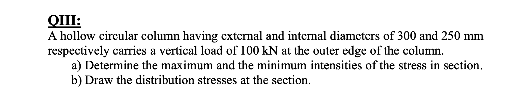 Solved QIII: A hollow circular column having external and | Chegg.com