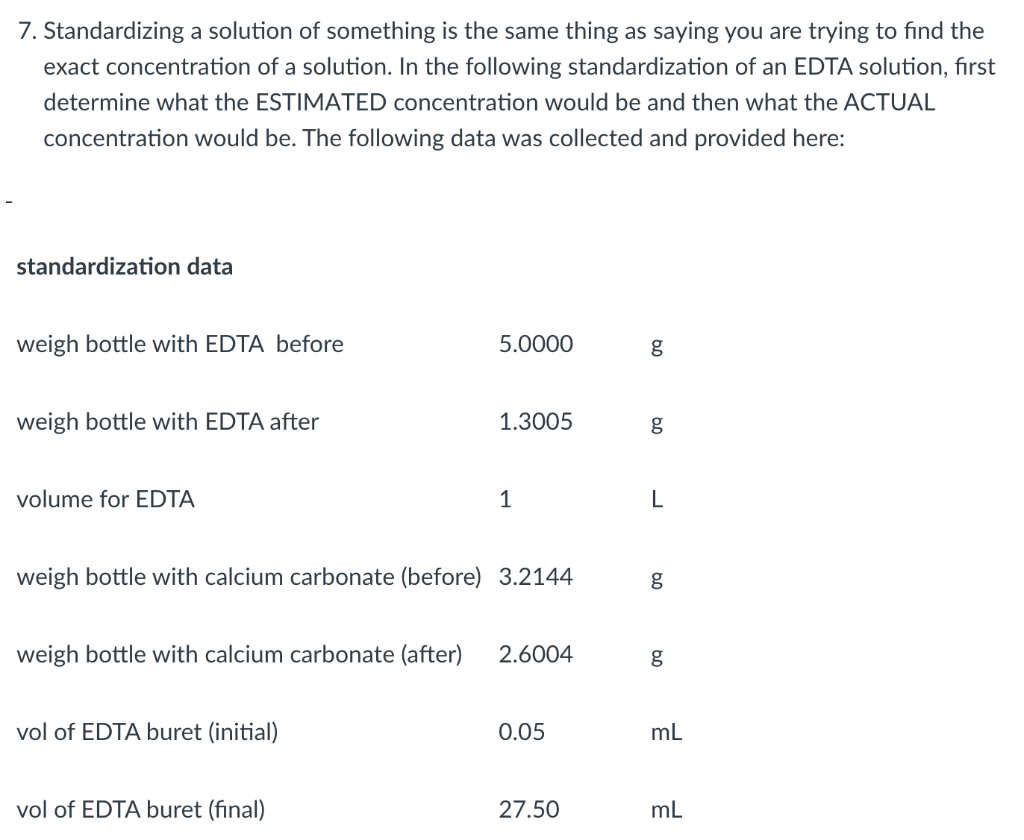 Solved 7. Standardizing a solution of something is the same | Chegg.com