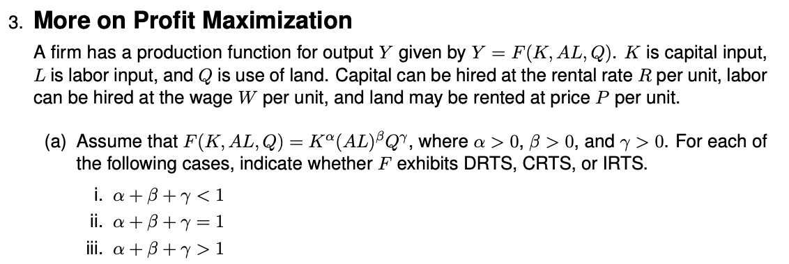 Solved More on Profit Maximization A firm has a production | Chegg.com