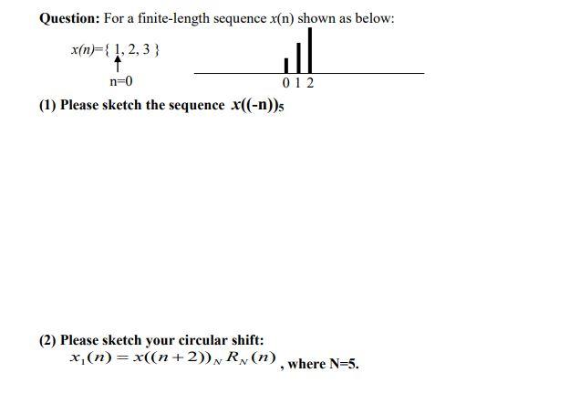 Solved Question: For a finite-length sequence x(n) shown as | Chegg.com