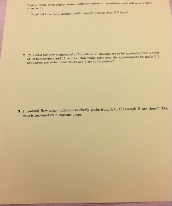 Solved incomplete or inconsistent work will receive little | Chegg.com