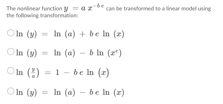 Solved The nonlinear function y = a x-be = can be | Chegg.com