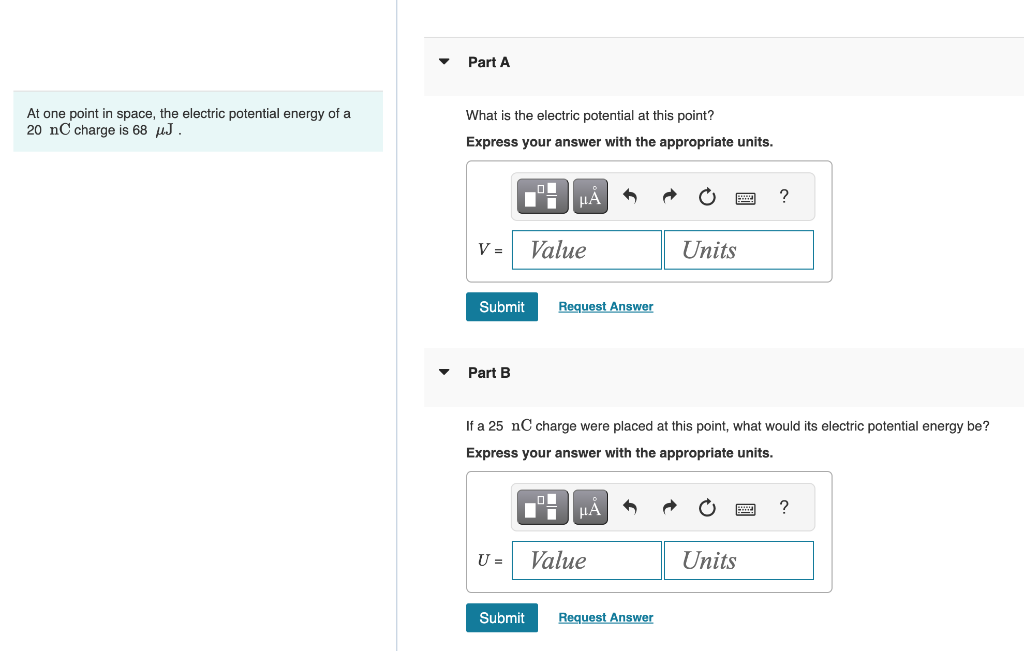 Solved At one point in space, the electric potential energy | Chegg.com