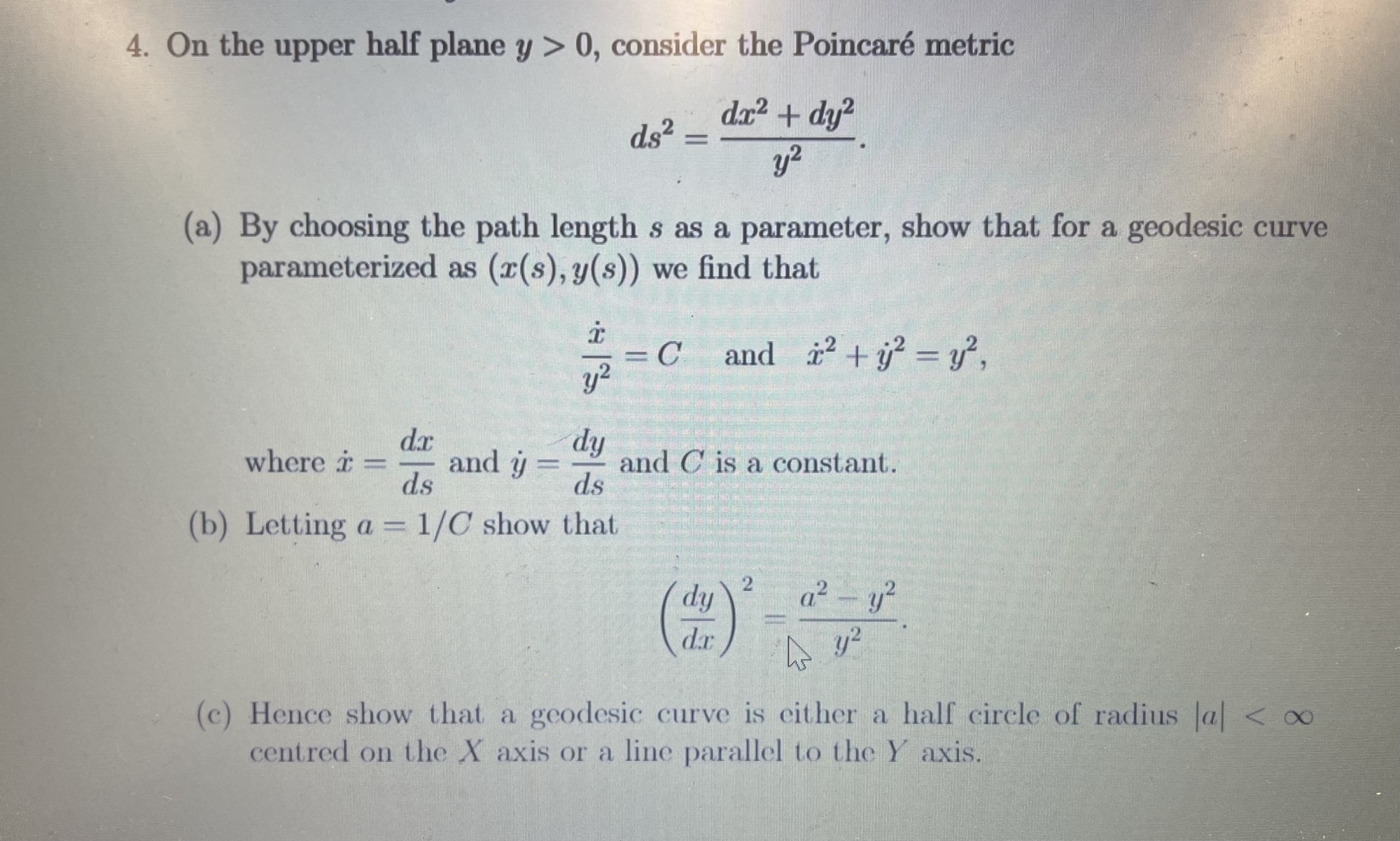 Solved 4. On the upper half plane y>0, consider the Poincaré | Chegg.com