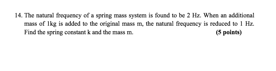 Solved 14. The natural frequency of a spring mass system is | Chegg.com