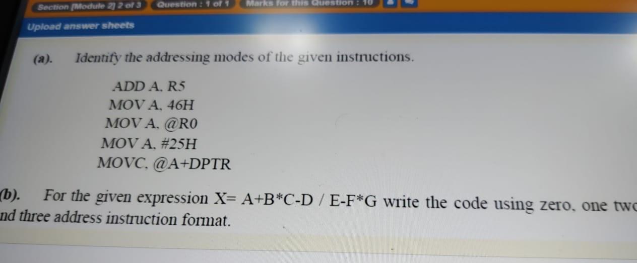 Solved Section (Module 2) 2 of 3 Question : 1 of 1 Marks for | Chegg.com