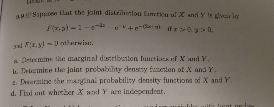 Solved biltiol 0 that the joint distribution function of X | Chegg.com