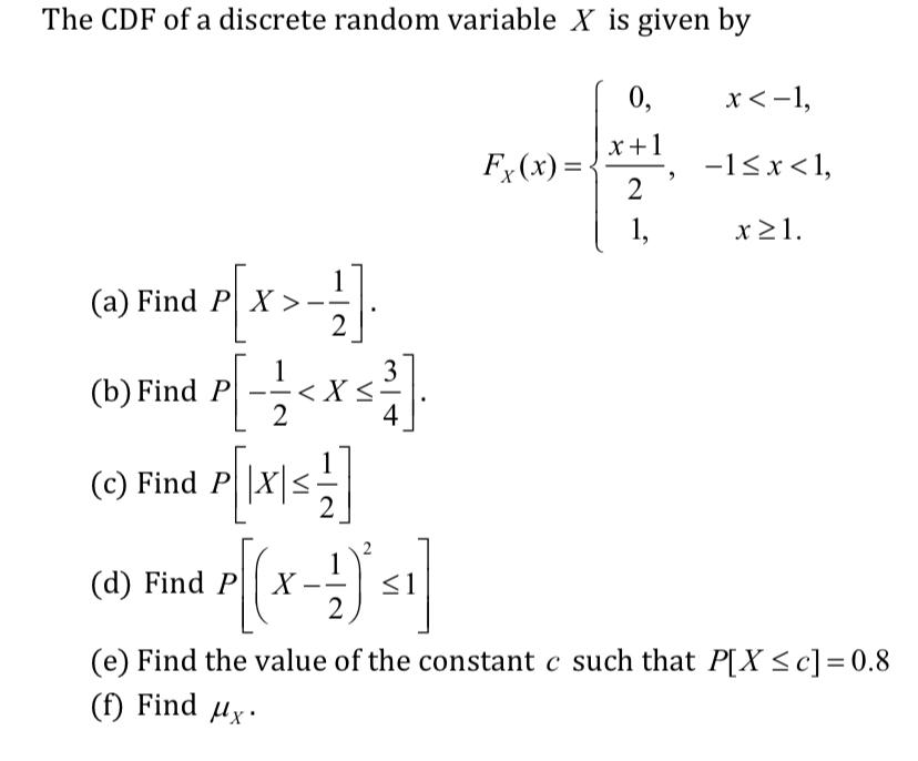 Solved The CDF of a discrete random variable X is given by | Chegg.com