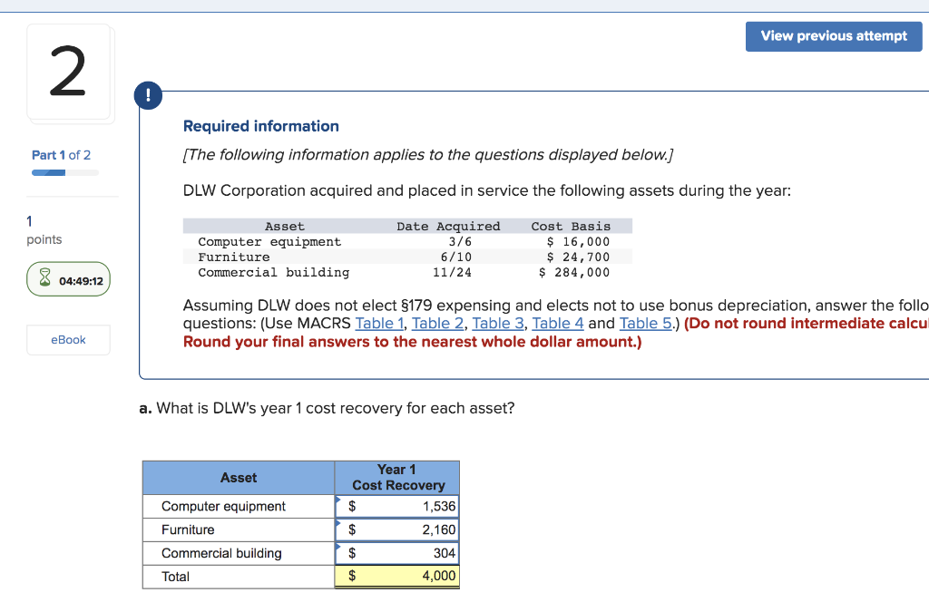Solved View previous attempt 2 ! Required information Part 1 | Chegg.com