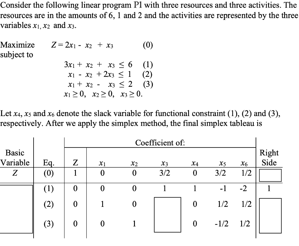 Solved Consider the following linear program P1 with three | Chegg.com