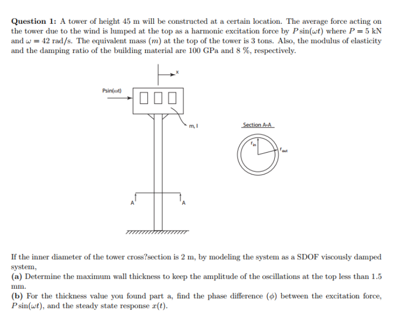 Solved Question 1: A tower of height 45 m will be | Chegg.com