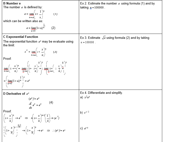 Solved Ex 2. Estimate the number e using formula (1) and by | Chegg.com