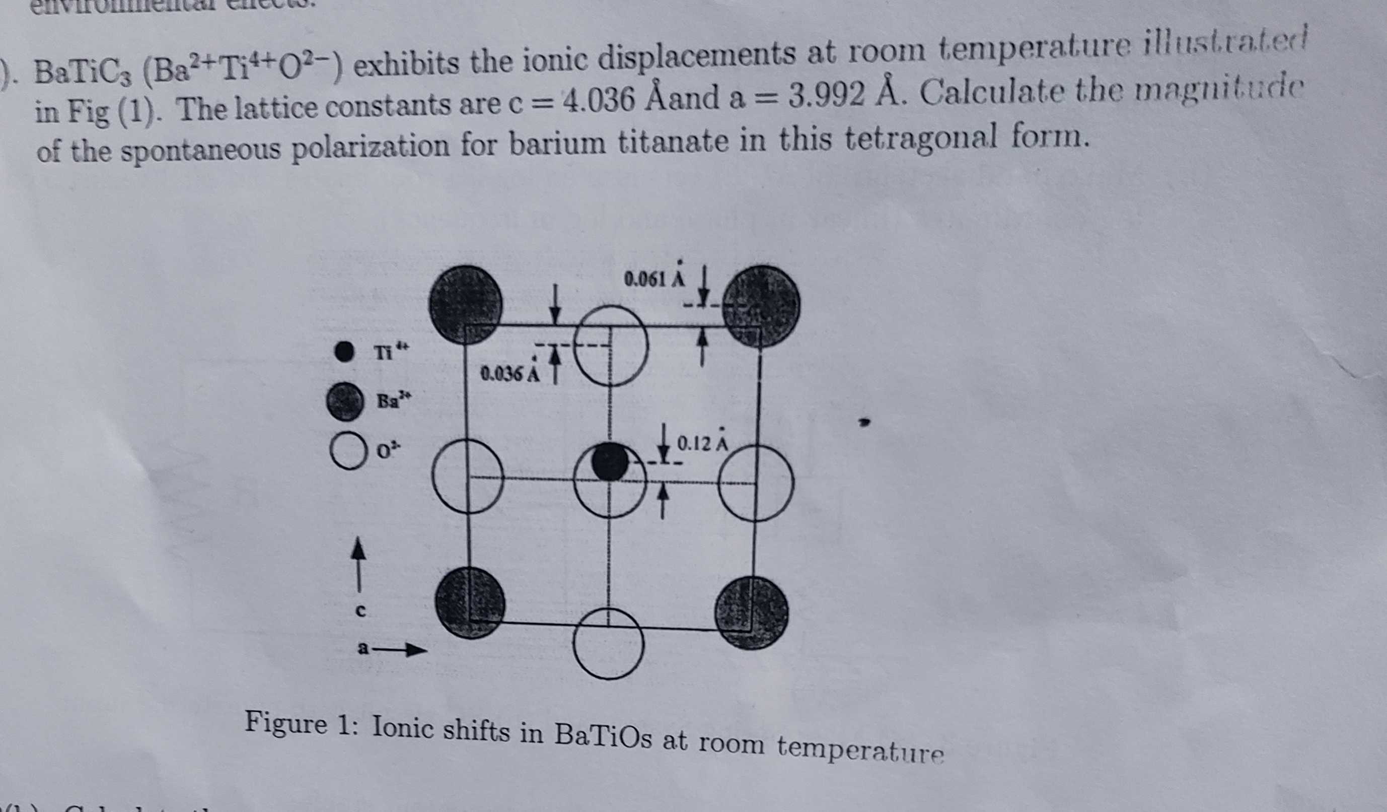 Solved BaTiC3(Ba2+Ti4+O2-) ﻿exhibits the ionic displacements | Chegg.com