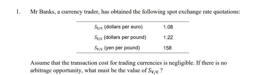 Solved Mr Banks, a currency trader, has obtained the | Chegg.com