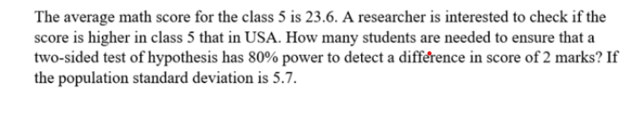 Solved The average math score for the class 5 is 23.6. A | Chegg.com