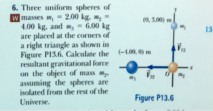 Solved 6. Three uniform spheres of W masses m1 = 2.00 kg, m2 | Chegg.com